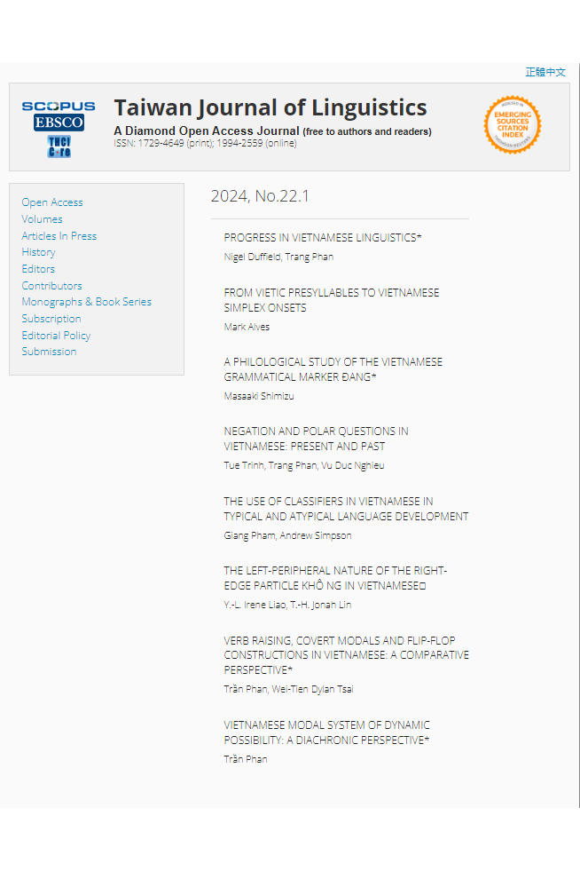 Special Issue on Vietnamese Linguistics - Harvard-Yenching Institute